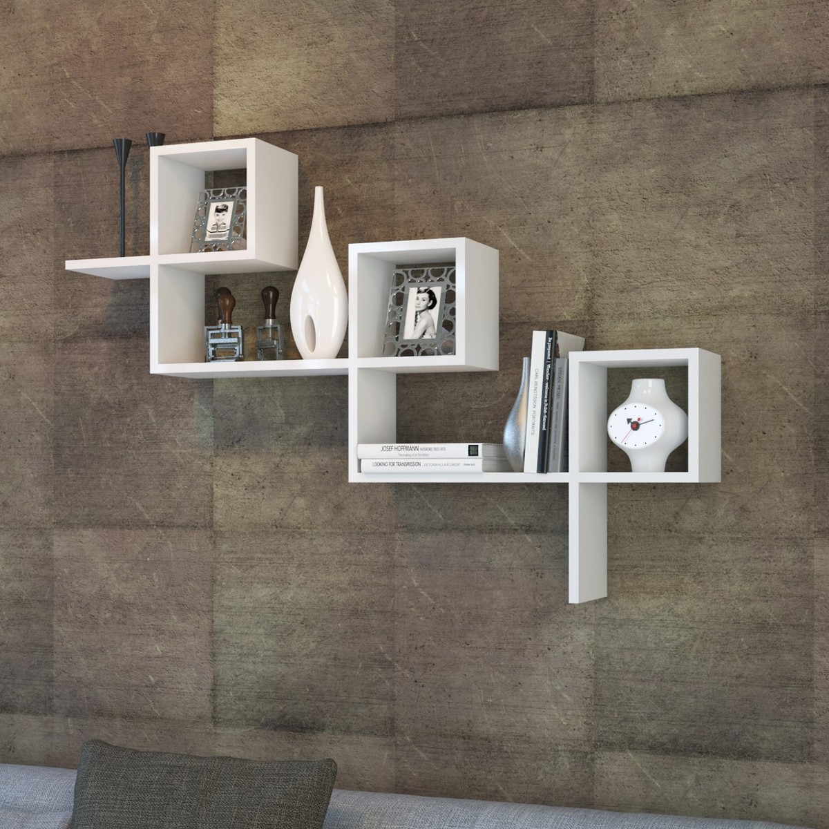 Mensola Larry a muro moderna in legno bianco o rosso